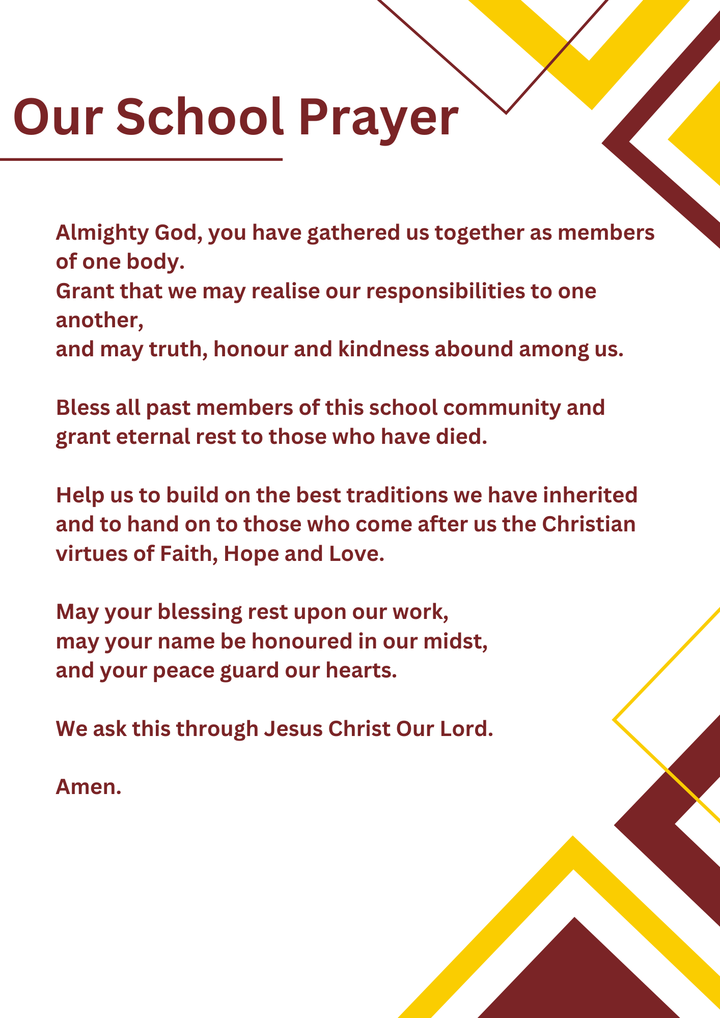 Our School Prayer - Cardinal Heenan